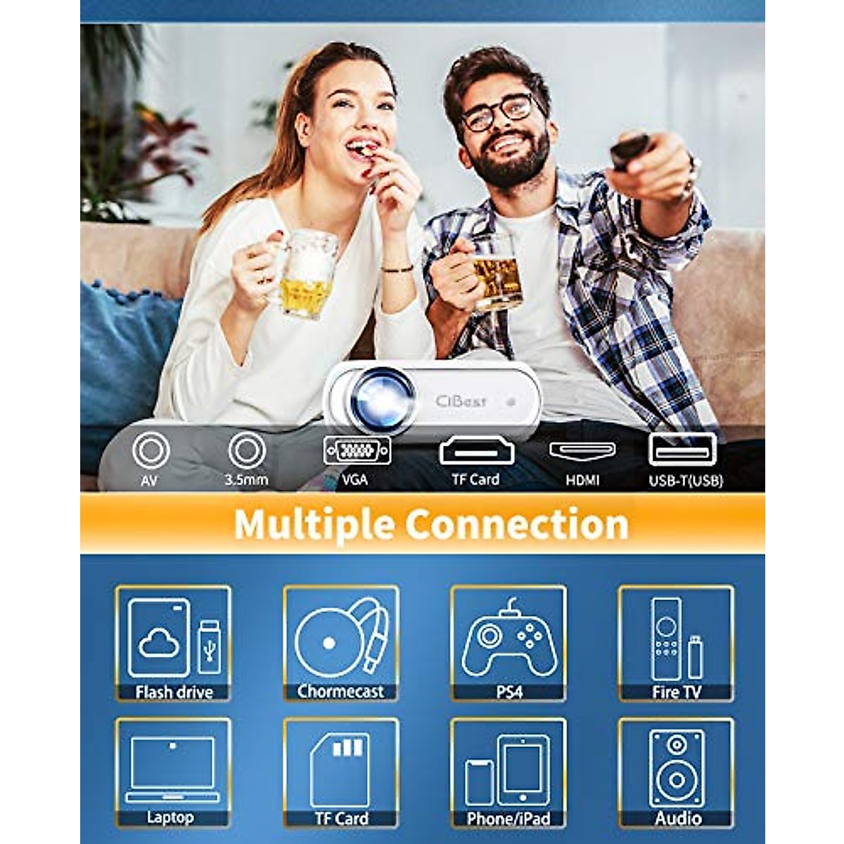 Mini Projector, ELEPHAS 2023 Upgraded Native 1080P WiFi Projector, 12000 Lux Portable Projector with Projector Screen, Movie Projector Compatible with Android/iOS/Windows/TV Stick/HDMI/USB