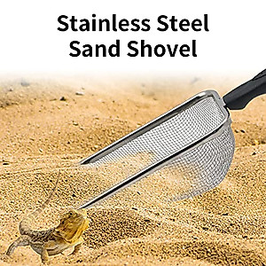 MODUODUO Reptile Sand Shovel Stainless Steel Fine Mesh Sand Substrate Scoop for Litter Cleaner Scooper for Sand Bedding