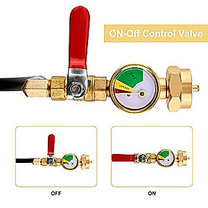 WADEO Propane Refill Adapter Hose with Gauge, 4FT/48'' Propane Tank Refill Adapter Extension Hose for 1LB Propane Gas Tanks with ON/Off Control Valve, 2X 1lb Propane Bottle Caps Included