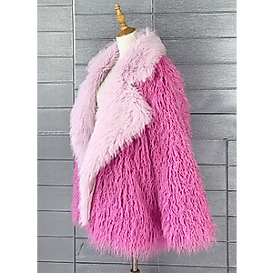 Vickstco Women's Fluffy Long Colorful Faux Fur Jacket Overcoat Warm Outwear Parka Coat Outwear