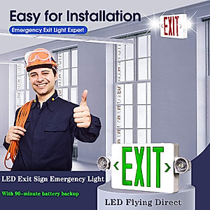 LED Exit Sign with Emergency Light, Double Sided Green with Battery Backup, Rotatable Light Head, AC 120V/277V, UL Listed Commercial LED Emergency Exit Light (2Pack, Green)