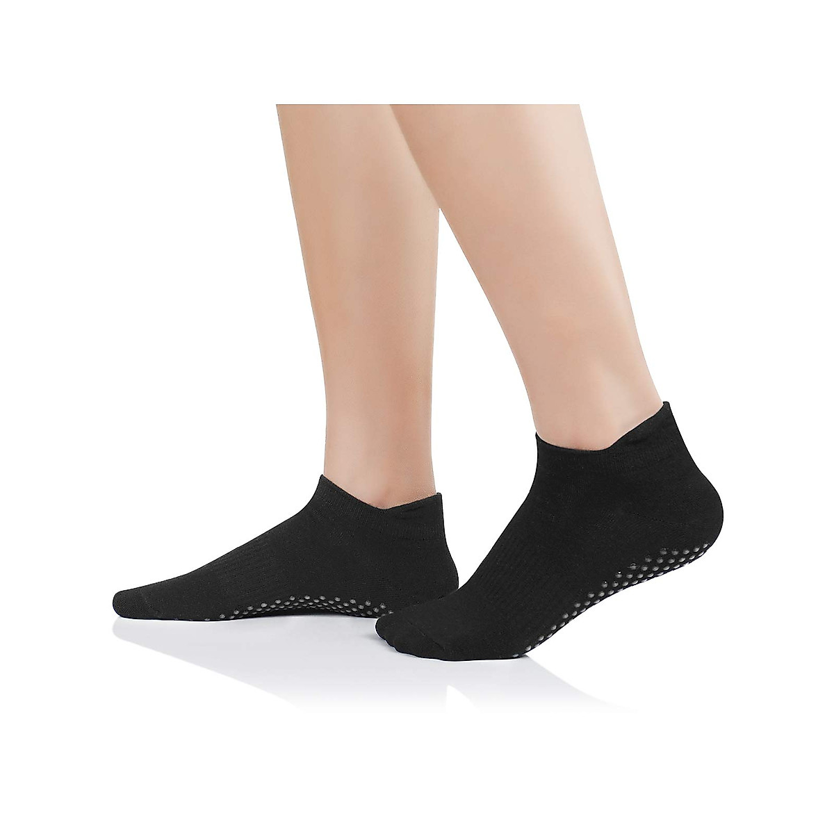 Yoga Socks for Women With Grips Non Slip Grip Socks Anti Skid Hospital Socks Slipper Socks for Home,Pilates,Barre B 3 Pairs Grey&Nude&Black One Size