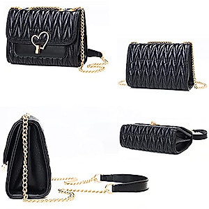 Shoulder Bag for Women Small Crossbody Purse Leather Fashion Handbags with Chain Strap, black