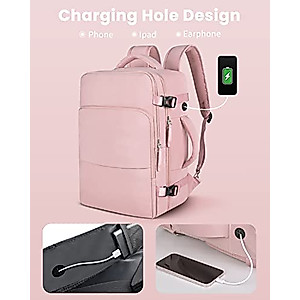 Snoffic Durable Carry On Backpack, Travel Backpack for Women Airline Approved, Large Waterproof College Backpack, Business Work Hiking Casual Daypack Bag, Fits 16" Laptop, Pink