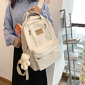 Cute Backpack with Free Bear/Duck Pendant Kawaii Ulzzang Japanese Korean Large Bag Casual Teen Backpack (Style 09 white)