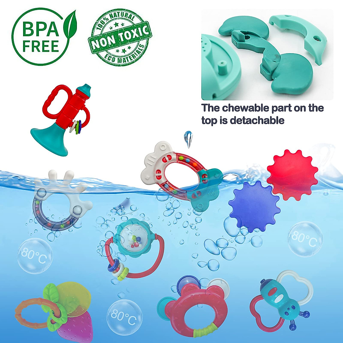 WISHTIME Baby Rattles Teethers with Phone Toy Set, 10PCS Infant Grab Spin Rattle Shaker with Storage Box, Newborn Baby Toys 6 to 12 Months, Teething Toys for Toddlers Boys Girls