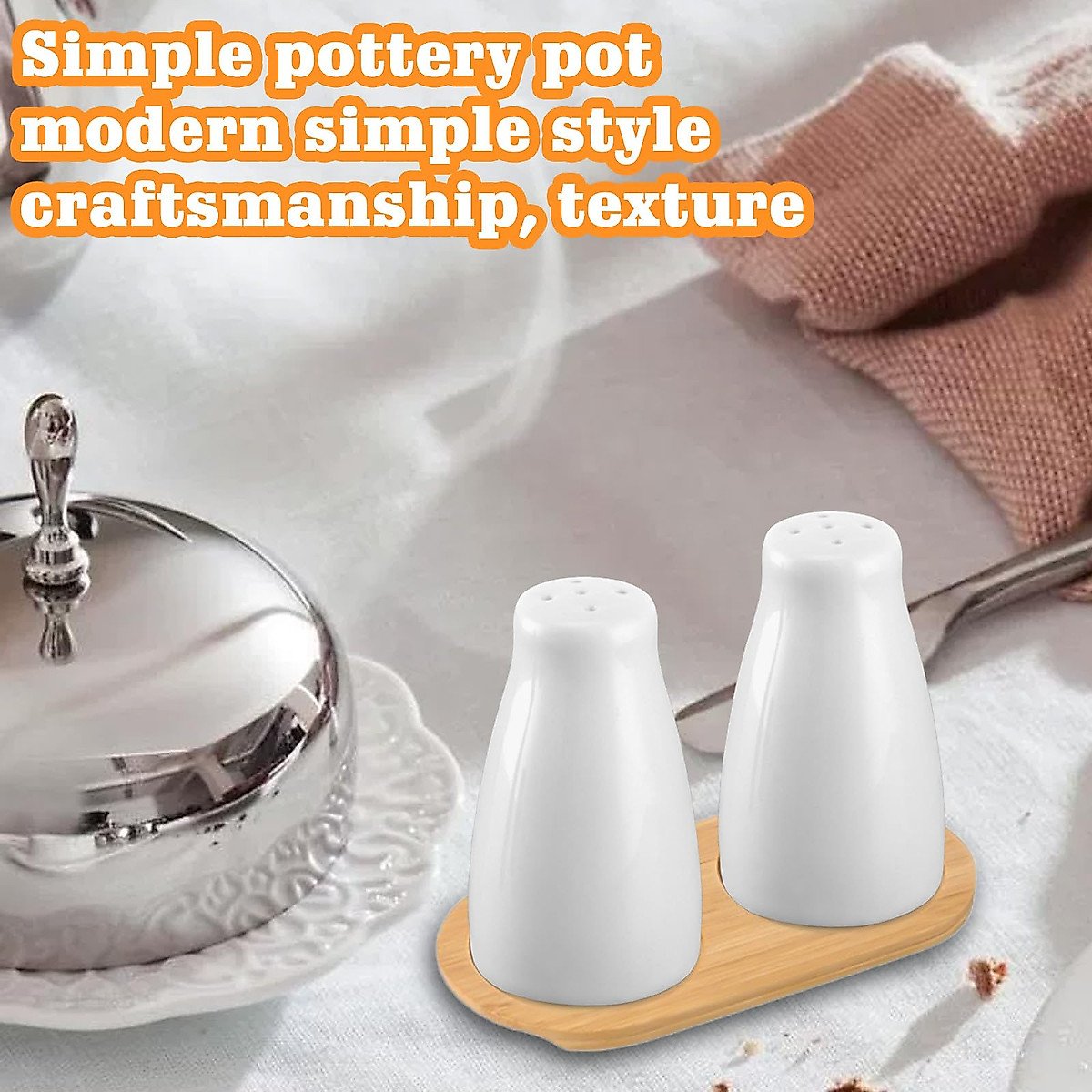 Ceramic Salt and Pepper Shakers Set: YIDM 2 Piece Set with a Bamboo Tray Ceramic Salt Shaker Ceramic Salt and Pepper Shakers Unique Salt and Pepper Set for Cooking, BBQ, Kitchen and Resturant Decor