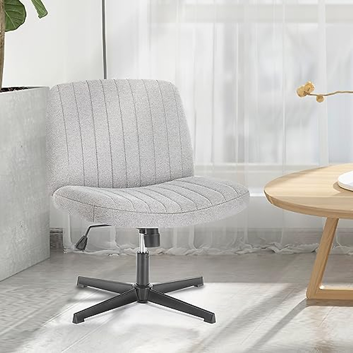 Criss Cross Chair No Wheels, Swivel Criss Cross Legged Chair, Modern Fabric Vanity Chair, Height Adjustable Wide Armless Chair for Small Spaces (Grey)