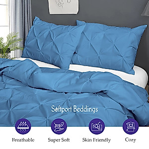 Softport Beddings Pinch Pleated Duvet Cover with 2 Pillow Sham - Pintuck Duvet Cover with Zipper Closure - Ultra Soft- Breathable Egyptian Cotton Plum (King/Cal King)