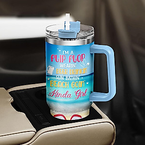 99WHALE Coffee Yellow Blue Women Tumblers Quartz Light Simple Steel Hot Navy Myrtle Royal, Beach Gifts, Tumbler 40 Oz With Handle Lid And Straw, Kinda Girl Beach Sunshine