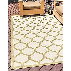 Unique Loom Outdoor Trellis Collection Area Rug - Moroccan (7' 1" x 10' Rectangle, Beige and Olive/ Beige)