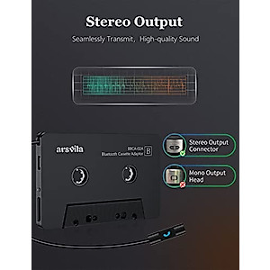 Arsvita Bluetooth 5.0 Cassette to Aux Adapter for Car, Tape Audio Adapter, Hands-Free Call, Charcoal Black