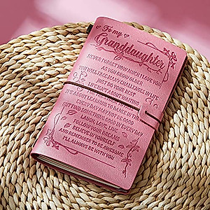 To My Granddaughter’s Gift - Pink Leather Journal+Heart Diamond Pen Set ,Engraved Notebook Writing Journal,Refillable Notepads,Travel Diary Graduation Back to School,Christmas,Birthday Gifts for Girls(7.9"x4.7") (To Granddaughter Journal)