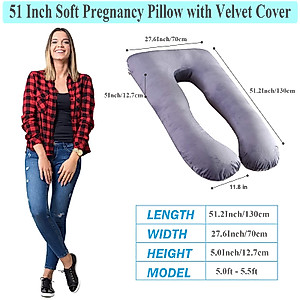 LEONEBEBE U-Shaped Pregnancy Pillow 49" Full Body Maternity Pillow for Pregnancy Women Sleeping Body Support with Washable Velvet Outer Cover