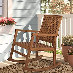 JONATHAN Y RCK100A Ned Modern Chevron-Back 300-Lbs Support Acacia Wood Patio Outdoor Rocking Chair for Garden, Lawn, Backyard, Pool, Deck, Beach, Firepit, Teak