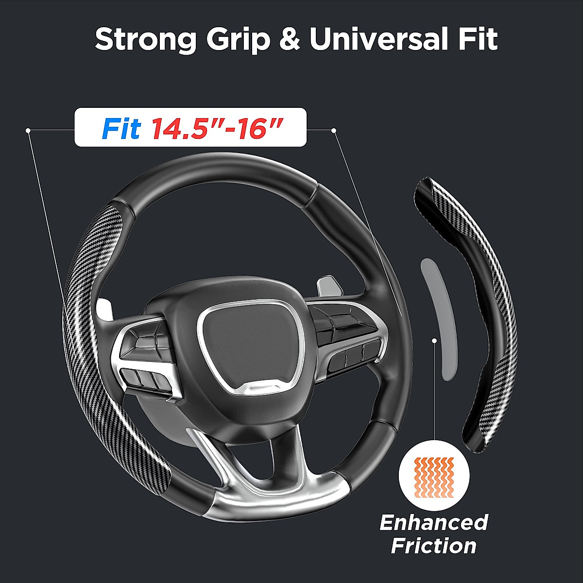 BenLoc Universal Fit Carbon Fiber Steering Wheel Cover, Hard Car Steering Wheel Cover Protector, Segmented Non-Slip Carbon Fiber Car Wheel Cover Black