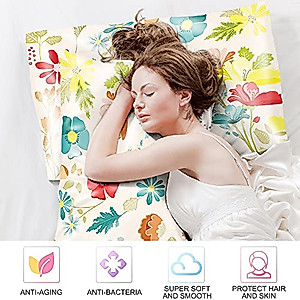 Hexagram Satin Silk Pillowcases for Hair and Skin Blue Teal Floral Pattern Soft Silky Satin Bed Pillow Case Queen Size 20 x 30 Inches Set of 2 Cooling Pillowcase with Hidden Zipper Home Decor