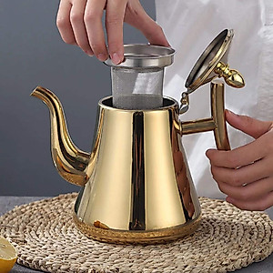 1L/1.5L Stainless Steel Water Kettle TeaPot Thicker With Filter Hotel Tea Pot Coffee Pot Induction Cooker Tea Kettle Gold Silver (1L gold)