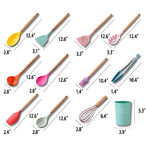 Keidason Silicone Kitchen Utensils Set, 12-piece Silicone Cooking Utensils Set Non-stick Cookware Is Heat-resistant, BPA-free, Stirring Kitchen Tools Set,Spoon,Tongs,Whisk,Brush,Spatula (Colorful)