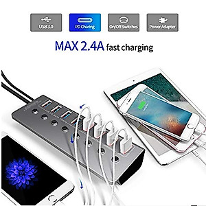 WJCCY Aluminum Alloy 8-Port USB3.0 Splitter 4 Port Laptop Extended USB HUB 4 Port Fast Charging Adapter External 12V 4A Power Supply