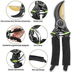 TOOLTENG Premium Bypass Pruning Shears, Heavy Duty Ultra Sharp Hand Pruners, Professional Garden Scissors, Rose Clippers for Plants and Tree Ttrimmers, Multipurpose Garden Shears for Gardening