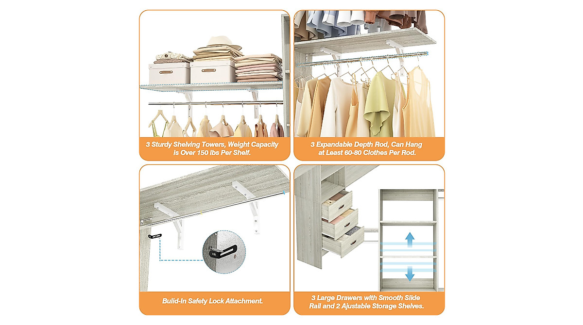 Armocity 96-inch Closet System - Large Walk-In Organizer with Shelves