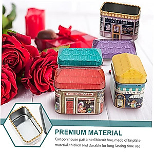 Cabilock 4pcs Boxes House Tin Box Sugar Canister Retro Decor Kitchen Tin Boxes Table Cookie Tin Christmas Crackers Jewelry Organizer Tray Mini Cookies Candy Tea Metal Box Tinplate