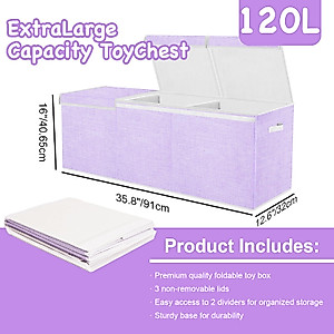 Extra Large Toy Box, Toy Storage Organizer with Lid, Oxford Fabric Collapsible Sturdy Toy Chest Bins Baskets for Livingroom,Playroom, Nursery, Bedroom, Closet (Purple)