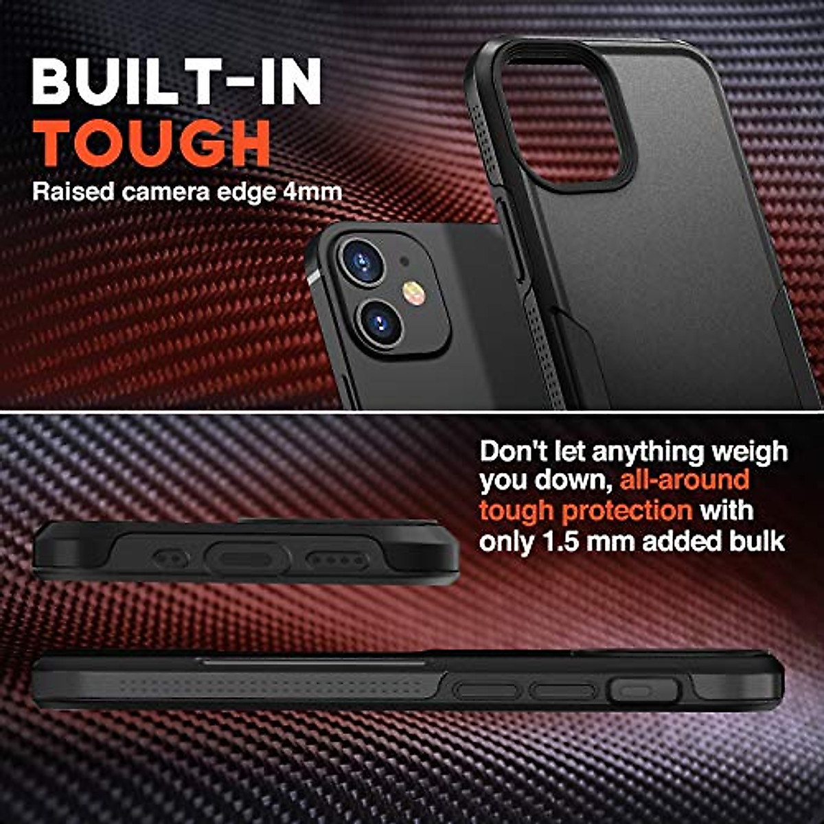 NTG Military Shockproof iPhone 12 Case [2 Layer Structure Protection][Military Grade Anti-Drop] Hard Slim iPhone 12 Phone Case, Shockproof Protective Phone Case for iPhone 12 (6.1 inch), Black