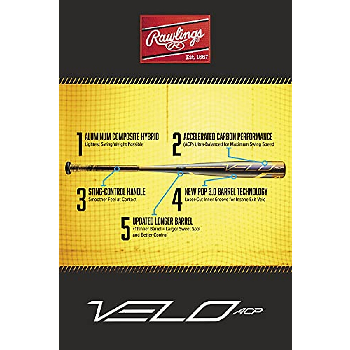 Rawlings 2021 Velo BBCOR Baseball Bat Series, 32 inch (-3)