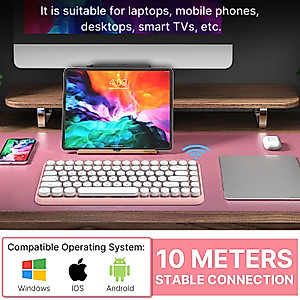 FELICON Wireless Bluetooth Keyboard, Mini Portable 84-Key Typewriter Retro Round Keycaps Keyboard,Compatible with Android, Windows, PC, Tablet-Dark, Perfer for Home and Office Keyboards(Pink)