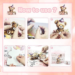 16" Large Baby Girl Gift Bag, 3D Making Pink Bear Baby Gift Bag with Handle, Tissue Paper and Greeting Card