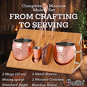 barillio Moscow Mule Mug Set of 2 With Bamboo Stand | Large Size 18 oz copper Cups | Stainless Steel Lining & Pure Copper Plating