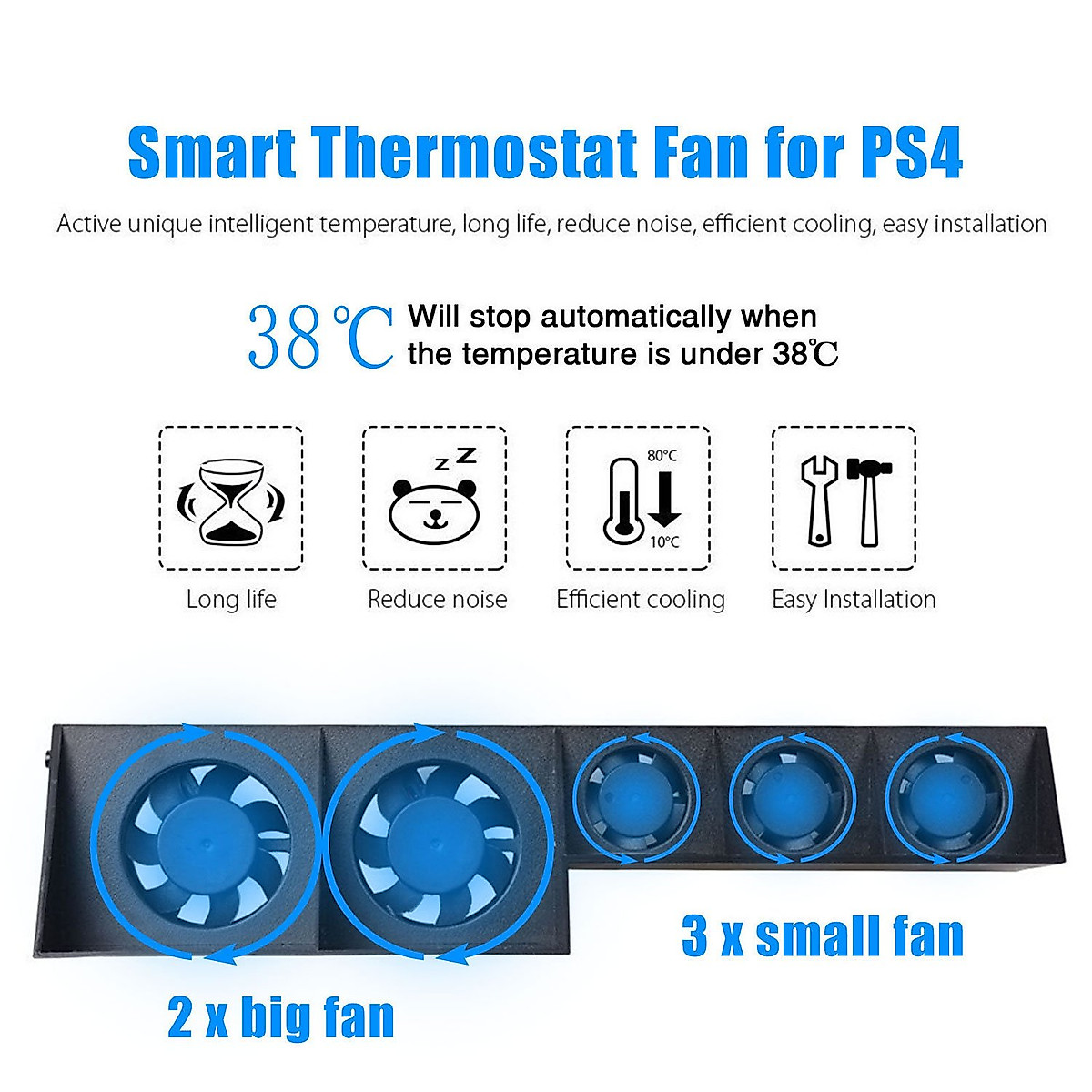 ElecGear Auto Cooling Fan for PS4, External USB Cooler Automatic Temperature Sensor Controlled Radiator Heat Exhaust Works with Playstation 4 CUH-1xxx