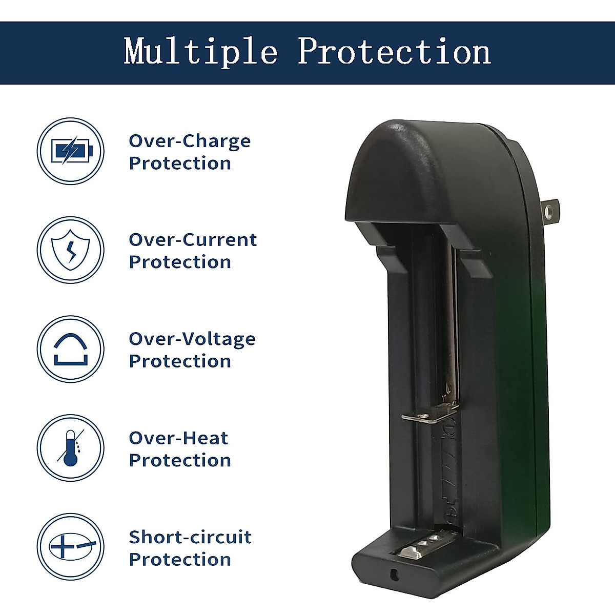 Smart 18650 Wall Charger 3.7V Single Slot Rechargeable Battery Charger for 18650 18350 16340 14500 14000 Li-ion Battery