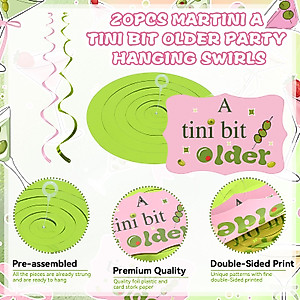 A Tiny Bit Older Birthday Party Hanigng Swirl Decorations, Martini Bow Party Decor, Tini Bar Party Ceiling Streamers for Girls Martini Birthday Party, Martini Bachelorette Bridal Shower Party Supplies