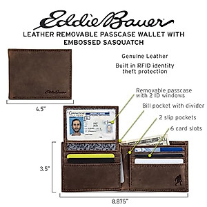 Eddie Bauer Men Signature Bifold Passcase Wallet, Embossed Leather-Tan, One Size