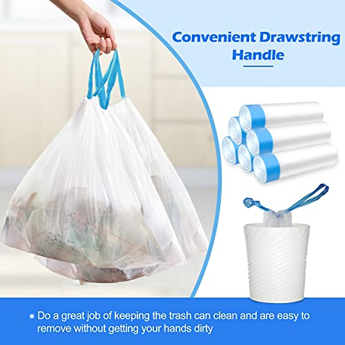 4 Gallon Trash Bags 100 Counts, Drawstring Small Trash Bags for Bathroom,Kitchen, Small Garbage Bags for Car Trash Can, Office Waste Bin Liners