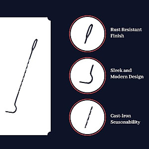 FLAMELY 25"" Black Cast Iron Fireplace & Pit Poker - Rust Resistant Powder Coated Poker Stick for Indoor/Outdoor Use, Modern Minimalistic Design & Optimal Reach for Safety - Fireplace Tool Accessory.