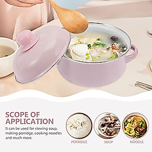 Luxshiny Enamel Soup Pot Vintage Stew Pot Stock Pot with Double Handle Soup Pasta Cooking Pot Noodle Porridge Pot for Kitchen Induction Cooktop Gas Stove 1. 1L 16cm