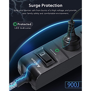 2 Pack Power Strip Surge Protector - 5 Widely Spaced Outlets 3 USB Charging Ports, 1875W/15A with 6Ft Braided Extension Cord, Flat Plug, Overload Surge Protection, Wall Mount for Home Office