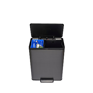 Rubbermaid Elite Stainless Steel Metal Dual Stream Step-On Trash Can for Home, Kitchen Waste and Recycling, 15.9 Gallon, Charcoal
