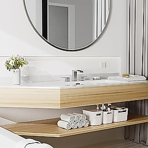 Pheistina 8-Inch Widespread Brushed Nickel 3 Holes 2 Handles Waterfall Bathroom Sink Faucet, with Metal Pop Up Drain Assembly & Cupc Water Supply Lines, NS-WF002-1-BN