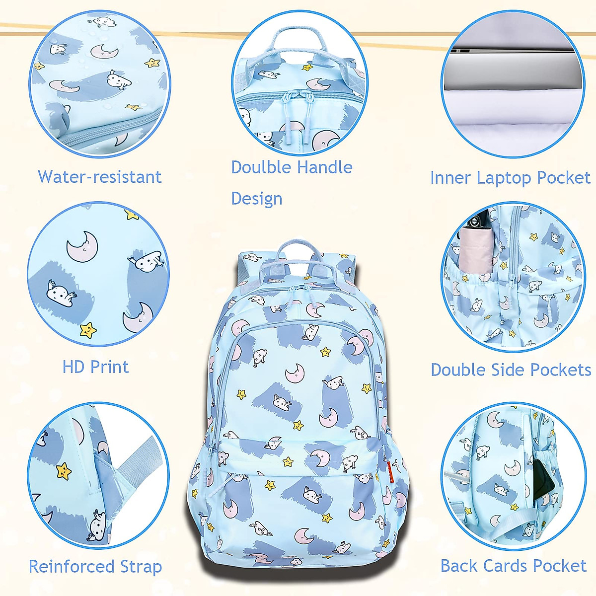 GOPHRALOVE School Backpack for Girls Lightweight Backpack for Middle School Girls with Large Space (Blue)
