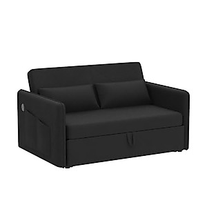 HolakiVelvet Pull Out Sofa Bed Loveseat Sofa Couch with USB Charging Port