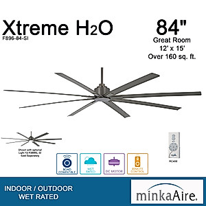 MINKA-AIRE F896-84-SI Xtreme H2O 84 Inch Outdoor Ceiling Fan with DC Motor, Gray Smoked Iron Finish