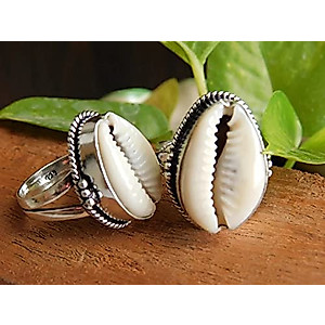 Natural Cowrie shell ring, Beach Shell Ring Shell Ring For Women, Summer Ring gypsy ethnic boho style shell handmade jewelry, codi ring for friend, (6)