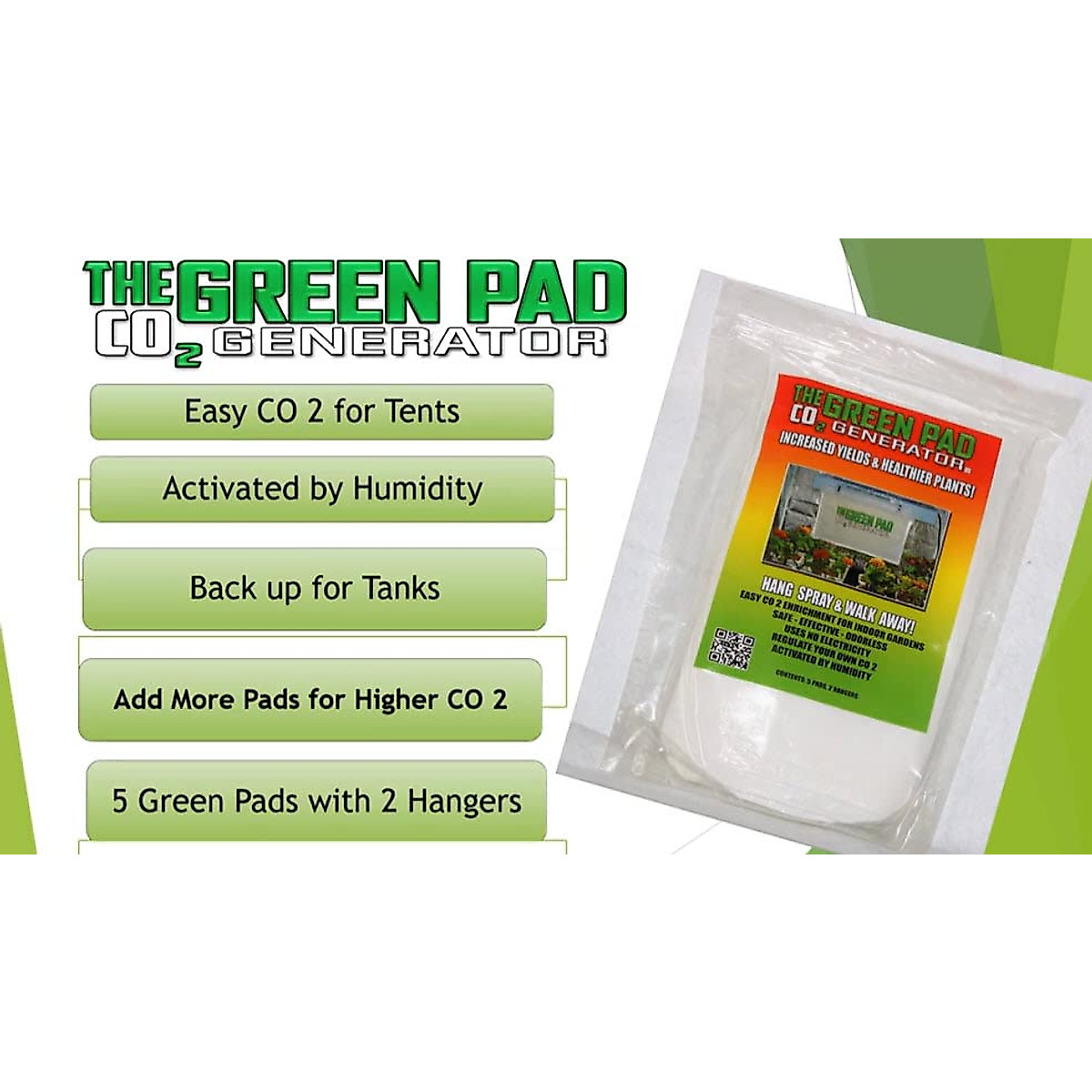 The Green Pad GP6050 CO2 Generator Contains 5 Pads w/2 Hangers