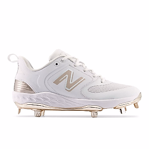 New Balance Women's Fresh Foam Velo V3 Softball Shoe, White/Champagne Metallic, 8
