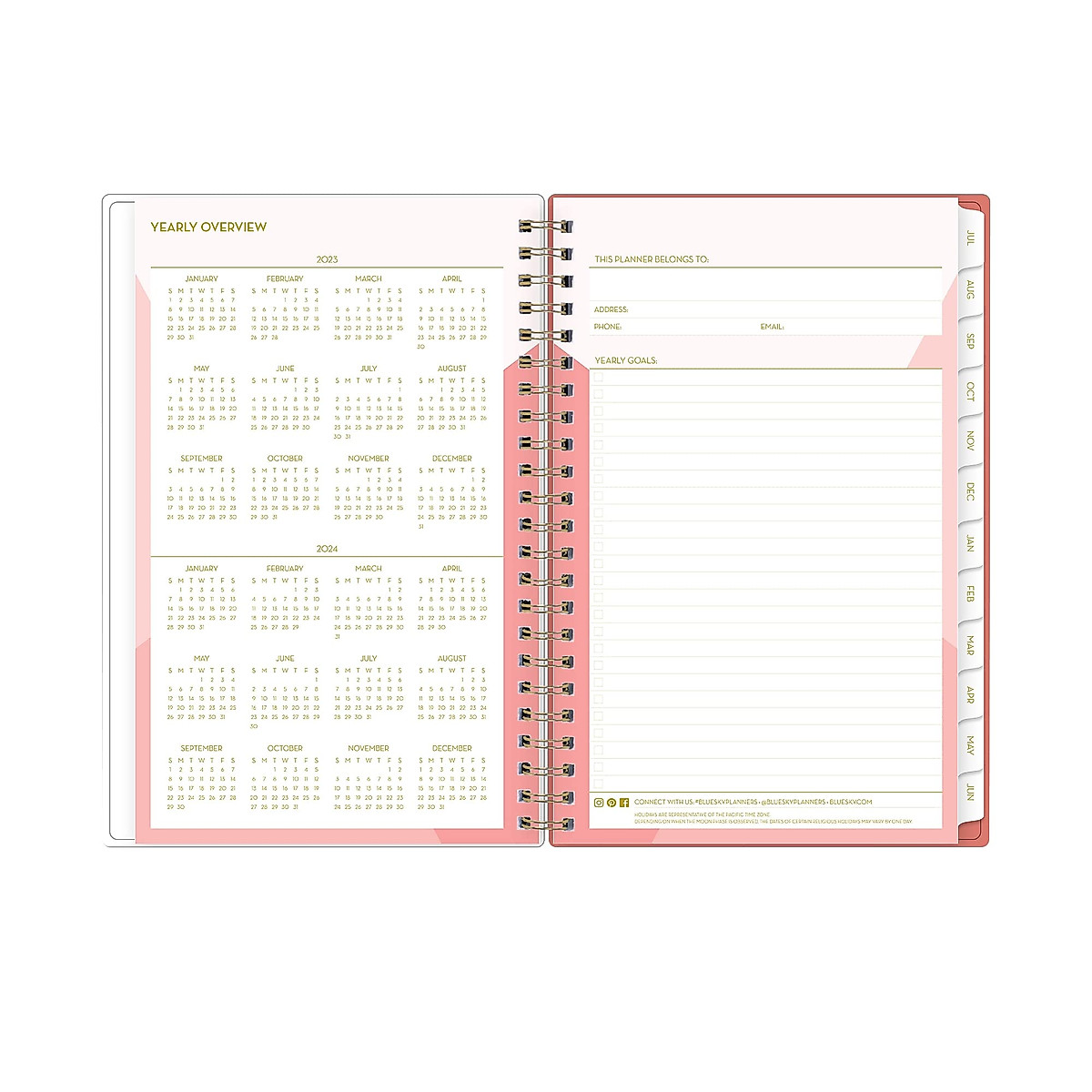Blue Sky 2023-2024 Academic Year Weekly and Monthly Planner, 5" x 8", Flexible Cover, Wirebound, Cali Pink (130621-A24)